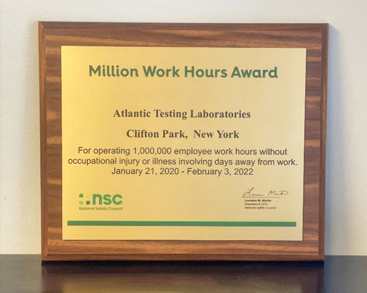 ATL Receives 1 Million Hours Award Plaques from the National Safety ...